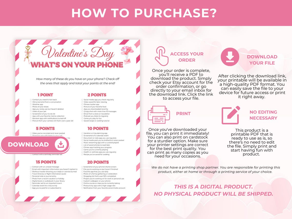 What's on Your Phone Printable Valentine's Day Games Couple Party Games ...
