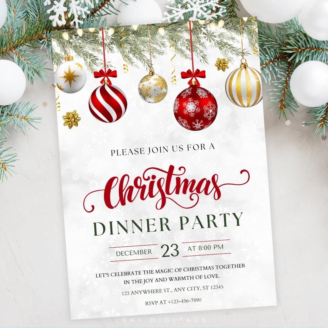Christmas Party Invitation Editable Christmas Dinner Invitation ...