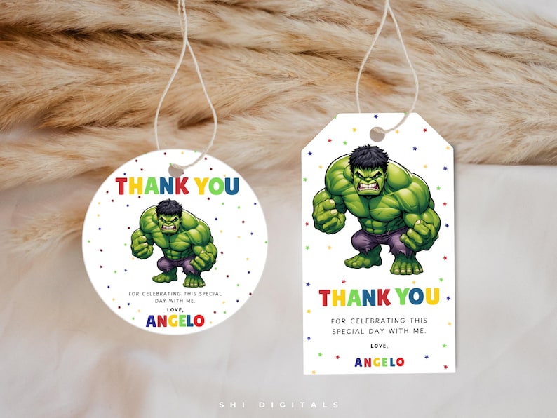 Hulk Thank You Tag Editable Superhero Hulk Birthday Gift Tag Printable ...