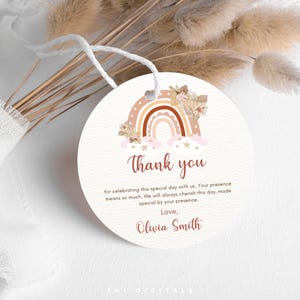 Editable Boho Rainbow Thank You Party Tags Baby Shower Favor Gift Tags ...