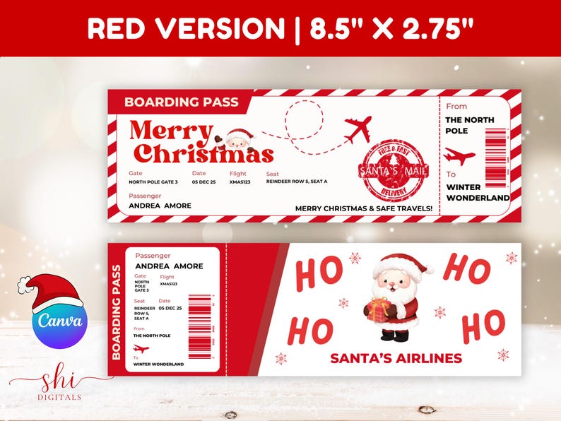 Christmas Boarding Pass Template Editable Boarding Pass Surprise ...