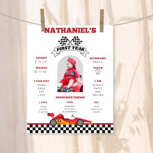 Fast One 1st Birthday Milestone Poster Editable Race Car Birthday Party ...