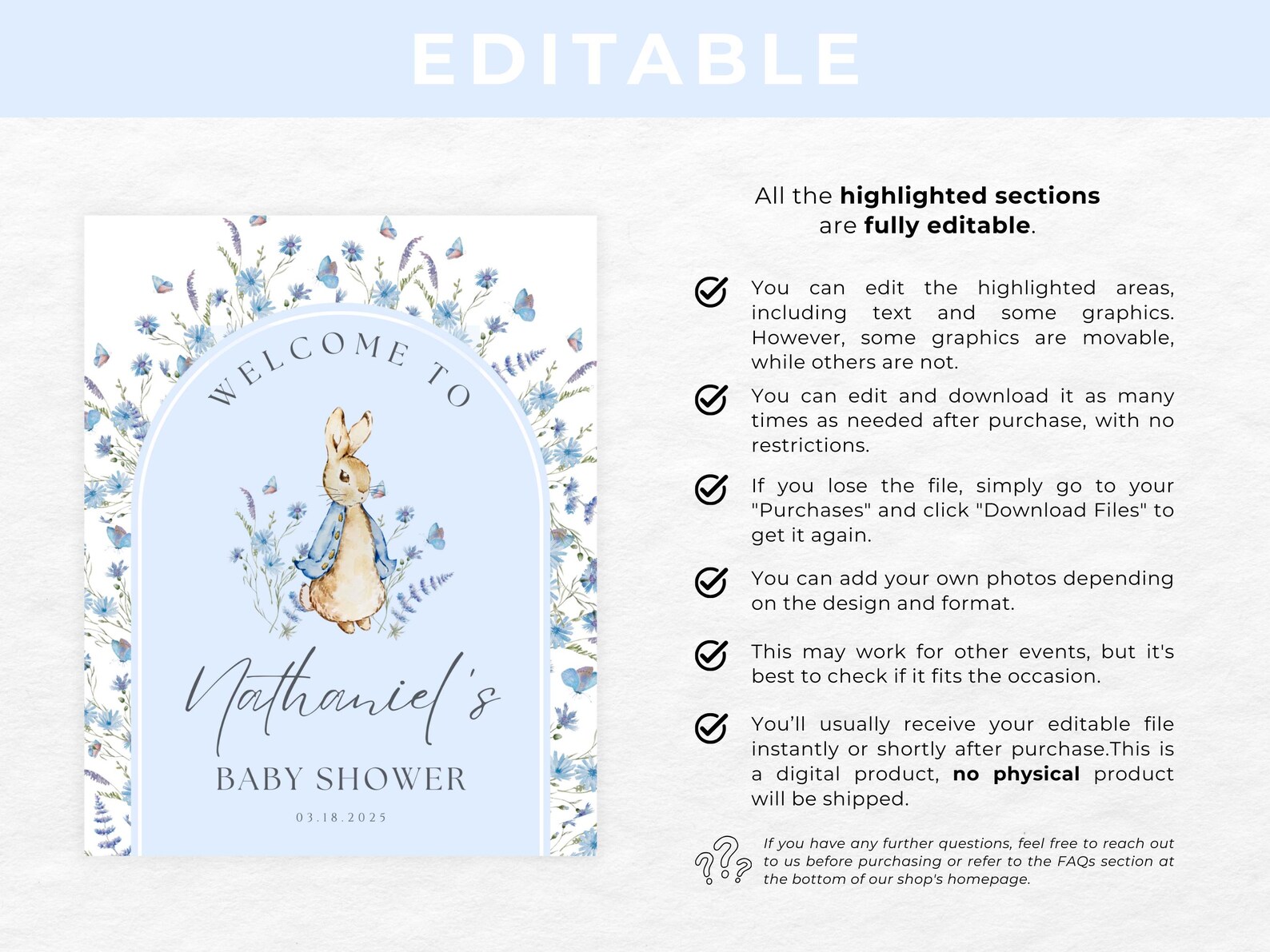 Peter Rabbit Welcome Sign Peter Bunny Baby Shower Welcome Sign ...