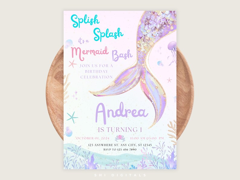 Splish Splash Mermaid Birthday Invitation Template - Etsy