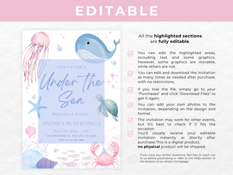 Under the Sea Birthday Invitation: Editable Ocean Party Template ...