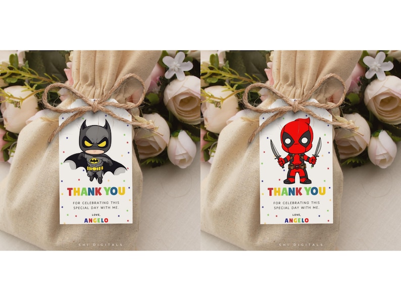 Superhero Thank You Tags Editable Birthday Favor Tags SH01 Superhero ...