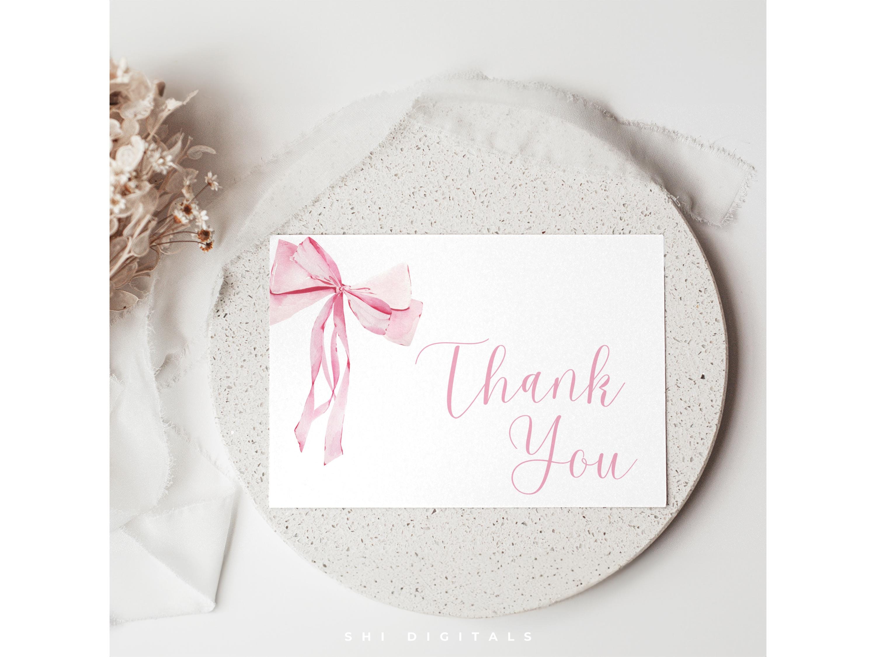 Editable Pink Bow Thank You Card Template Printable Thank You Card Pink ...