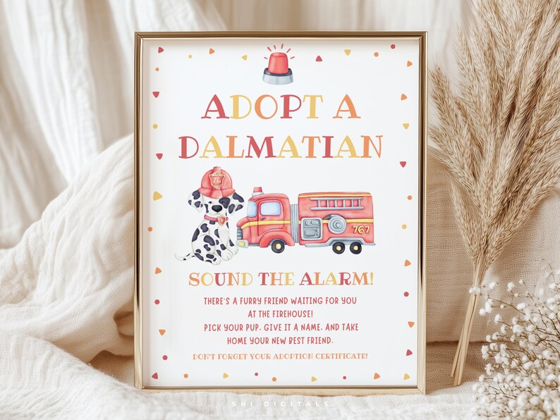 Adopt a Dalmatian Sign & Certificate Template Firetruck Party - Etsy