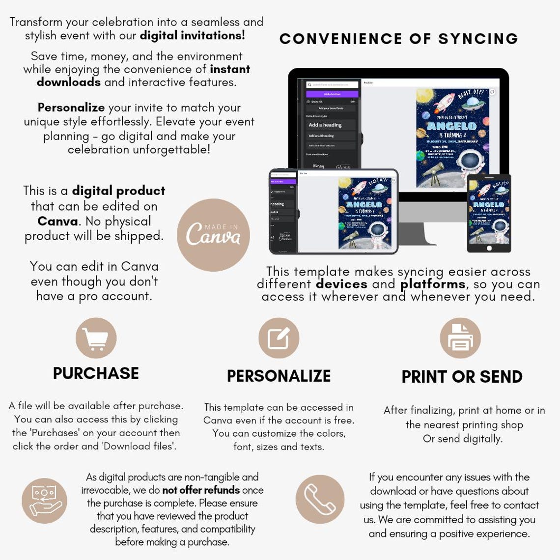 Outer Space Birthday Invitation Template Planets Rocket Ship Astronaut ...