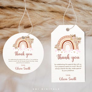 Editable Boho Rainbow Thank You Party Tags Baby Shower Favor Gift Tags ...