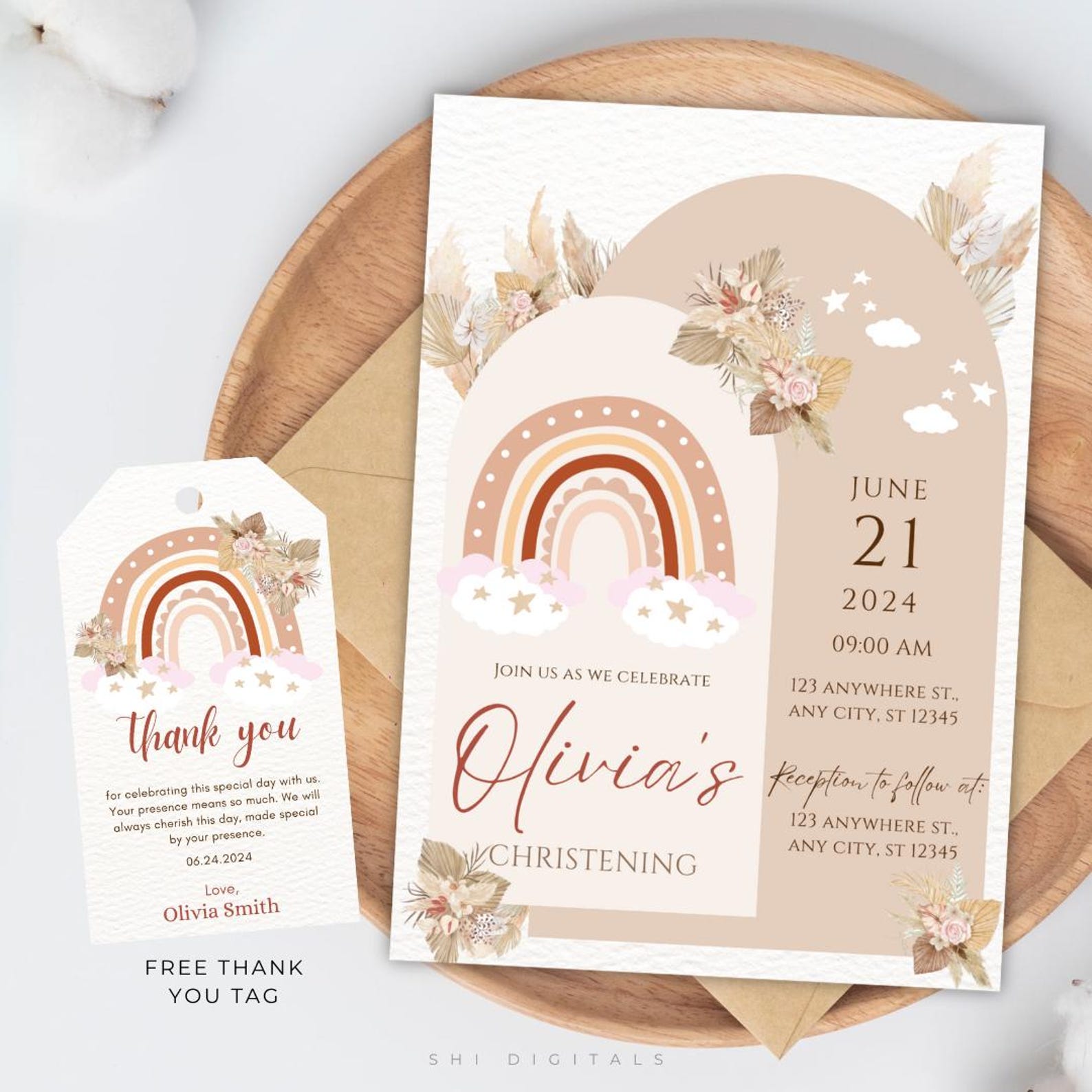 Editable Boho Rainbow Invitation Printable Boho Rainbow Invite Pampas ...