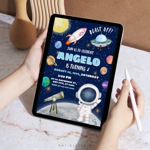 Outer Space Birthday Invitation Template Planets Rocket Ship Astronaut ...