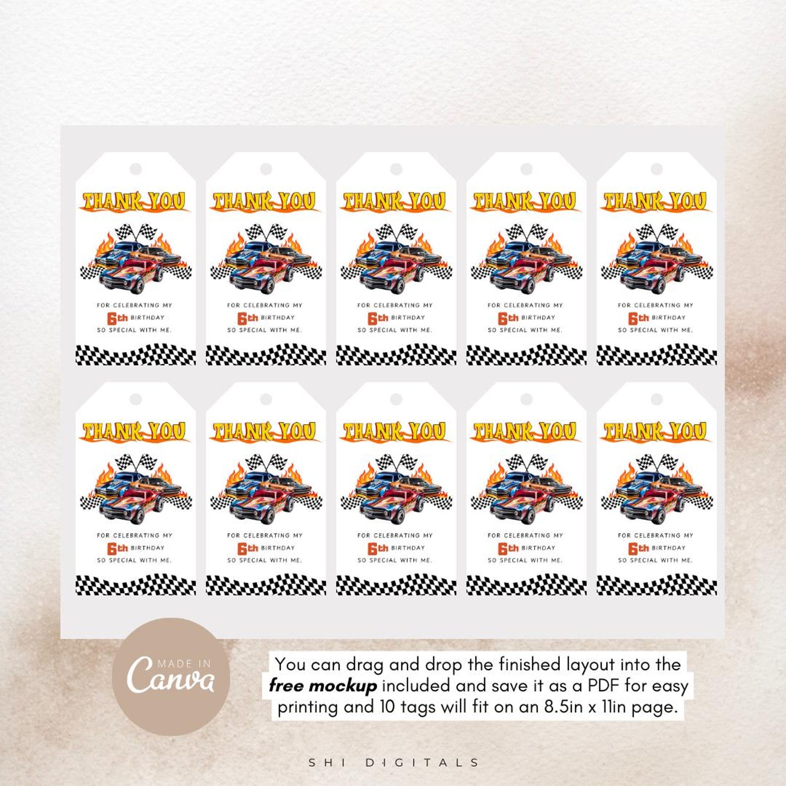 Editable Hot Cars Birthday Tag Racing Car Birthday Gift Tag Racing Car ...