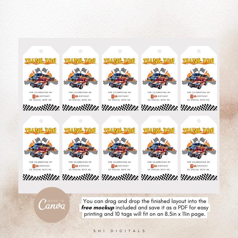 Editable Hot Cars Birthday Tag Racing Car Birthday Gift Tag Racing Car ...