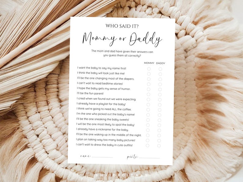 Mommy or Daddy Baby Shower Game Guess Who Said It - Etsy