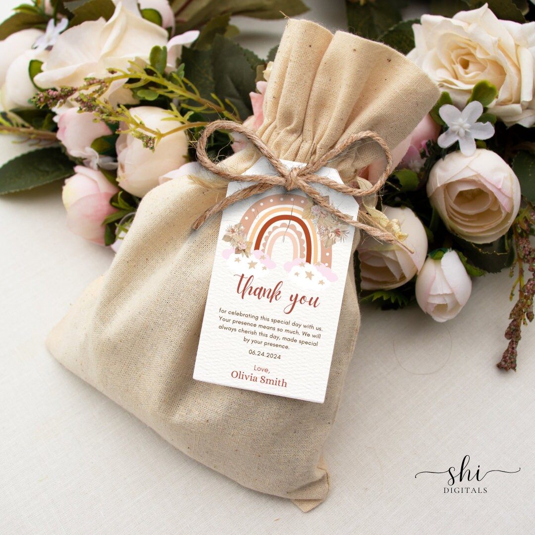 Editable Boho Rainbow Thank You Party Tags Baby Shower Favor Gift Tags ...