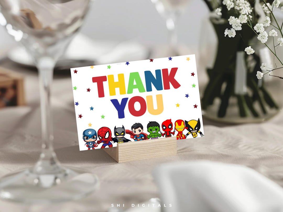 Editable Superhero Thank You Card Template Printable Superhero Thank ...