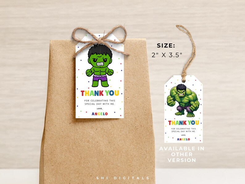 Hulk Birthday Thank You Tag Chibi Party Favor - Etsy