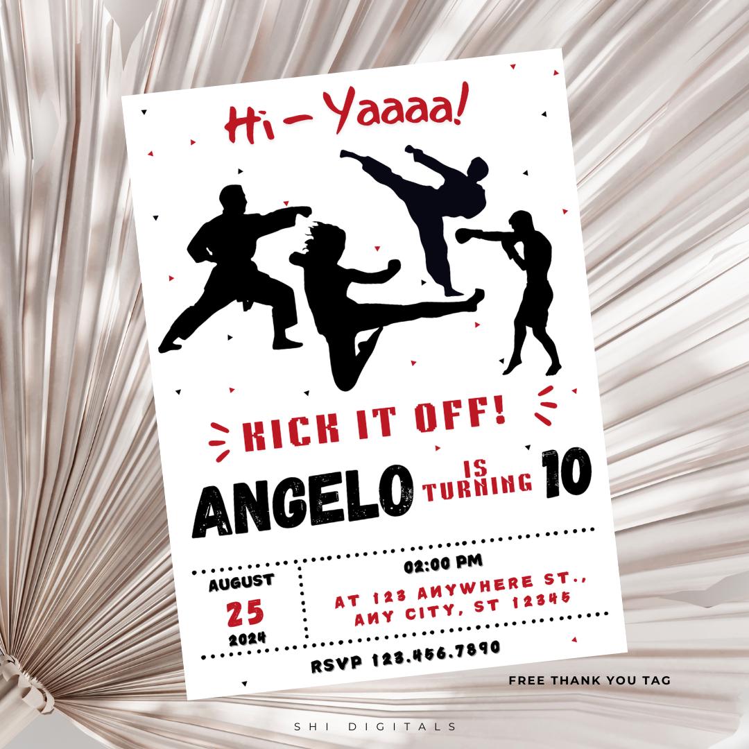 Plantilla de invitación de cumpleaños de karate, invitación de ...