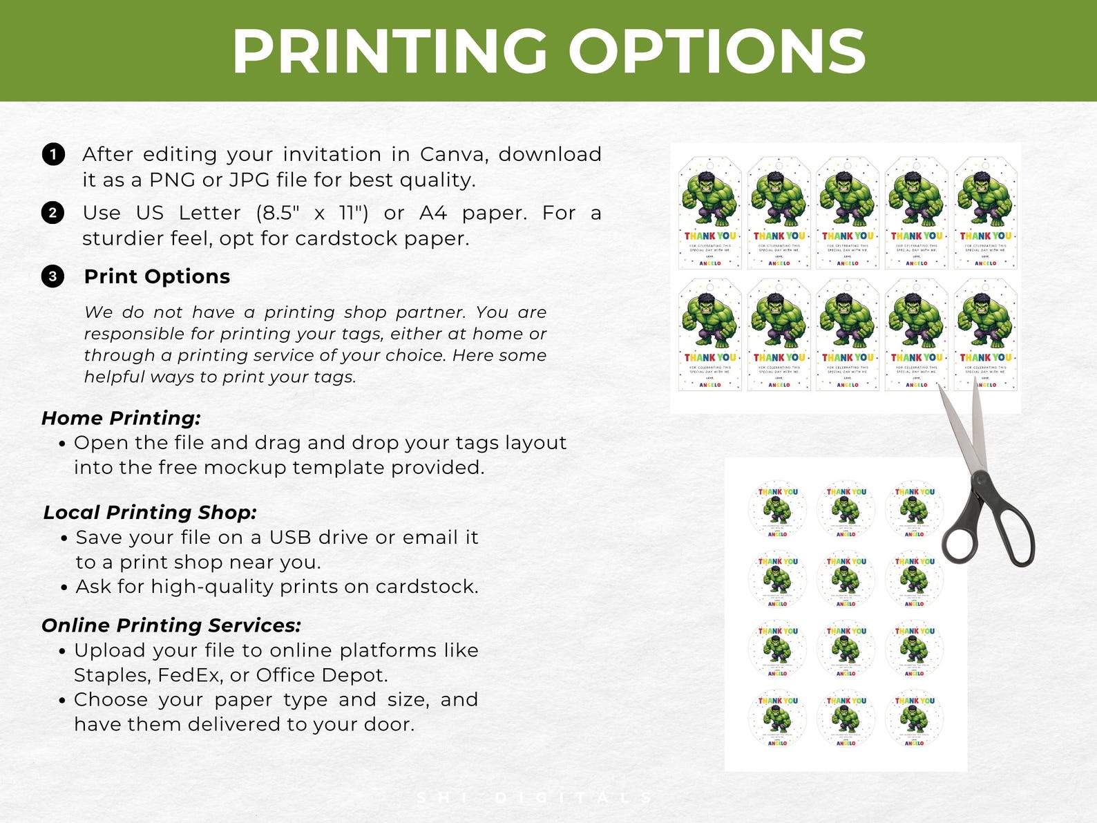 Hulk Thank You Tag Editable Superhero Hulk Birthday Gift Tag Printable ...