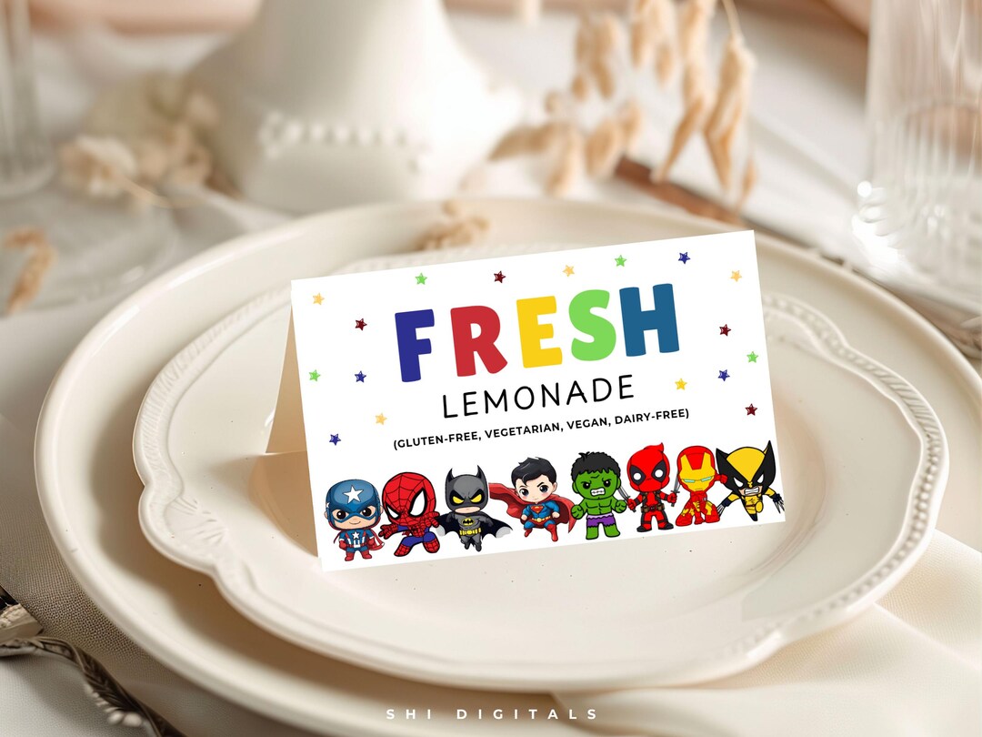 Superhero Food Labels Editable Birthday Party Tent Cards Digital ...