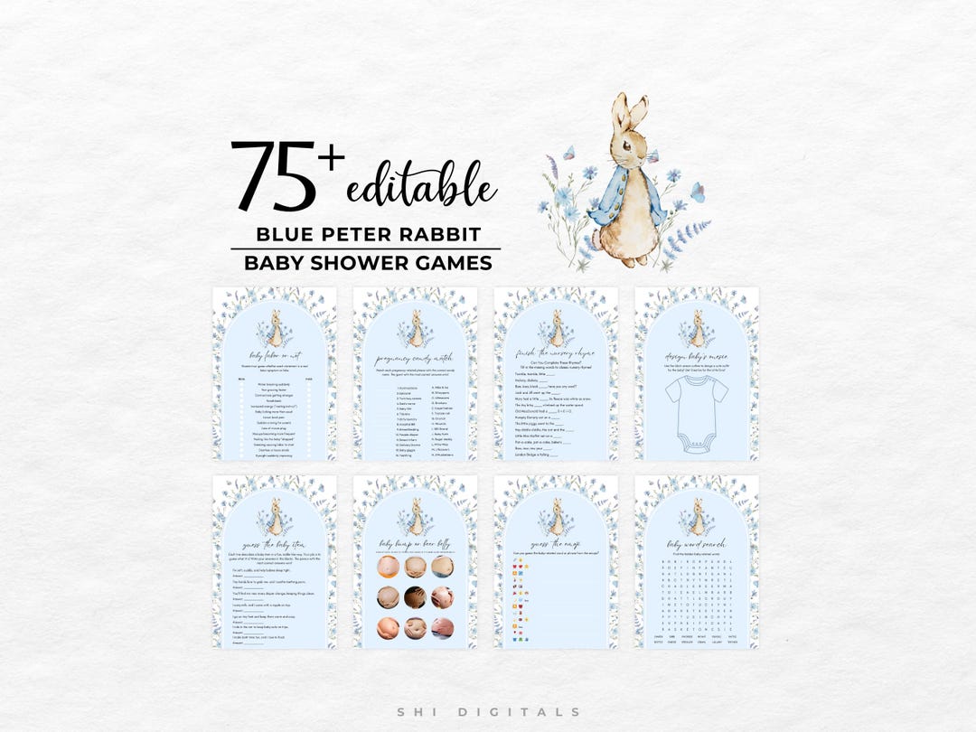 75+ Blue Peter Rabbit Baby Shower Games Bundle Easter Party Games Fun ...