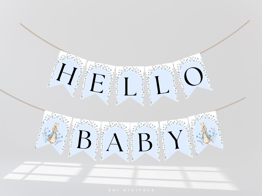 Peter Rabbit Hello Baby Banner Printable Hello Baby Banner Peter Bunny ...