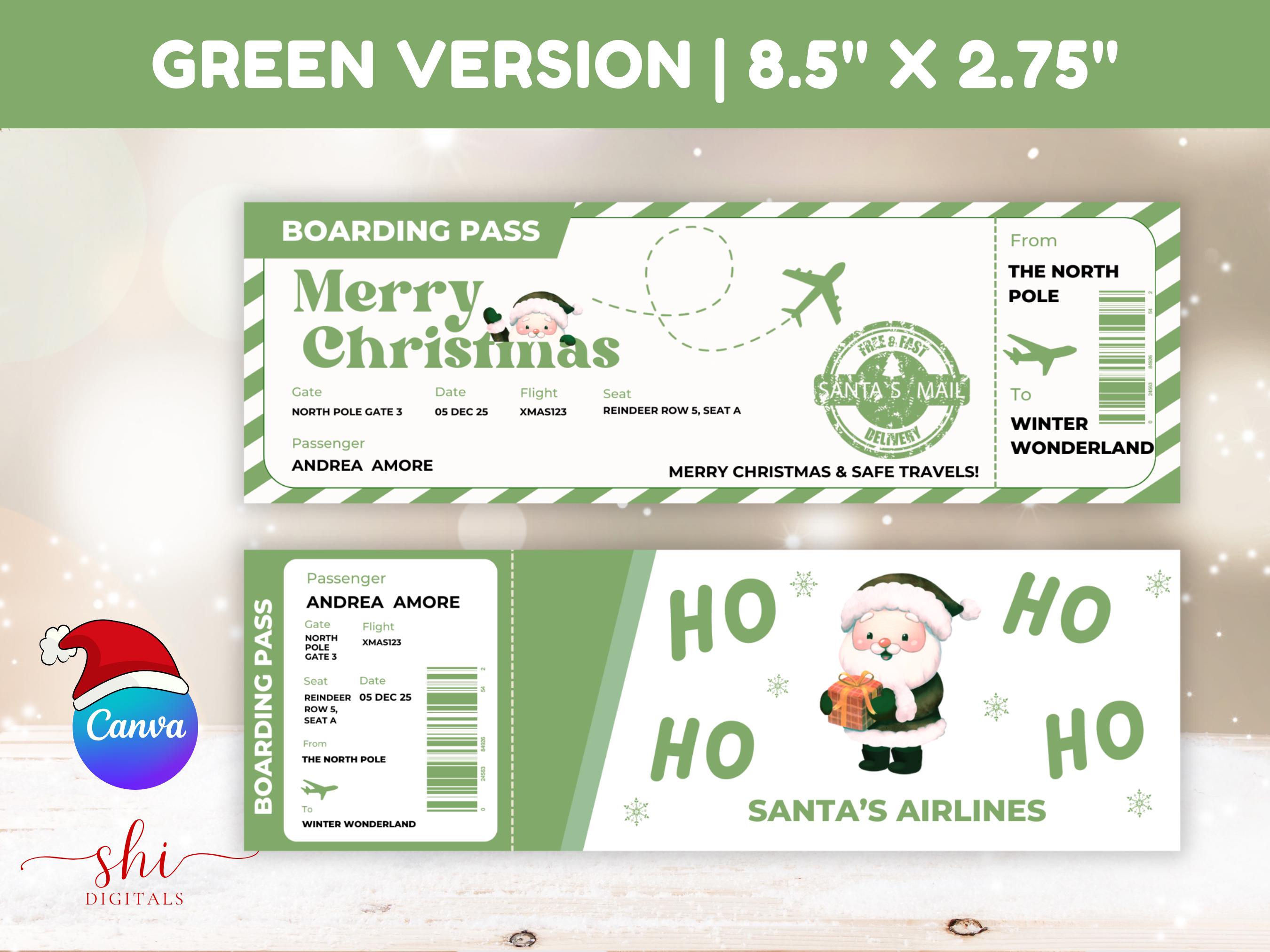 Christmas Boarding Pass Template Editable Boarding Pass Surprise ...