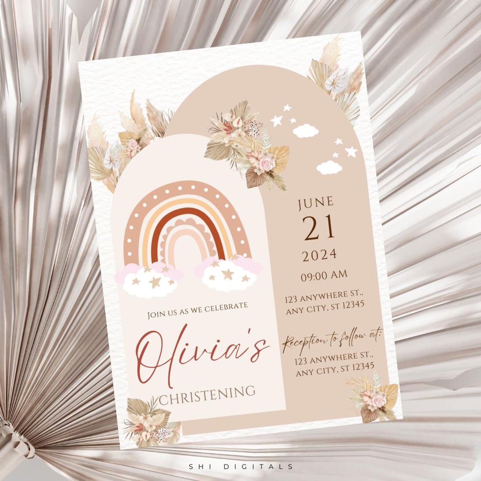Editable Boho Rainbow Invitation Printable Boho Rainbow Invite Pampas ...