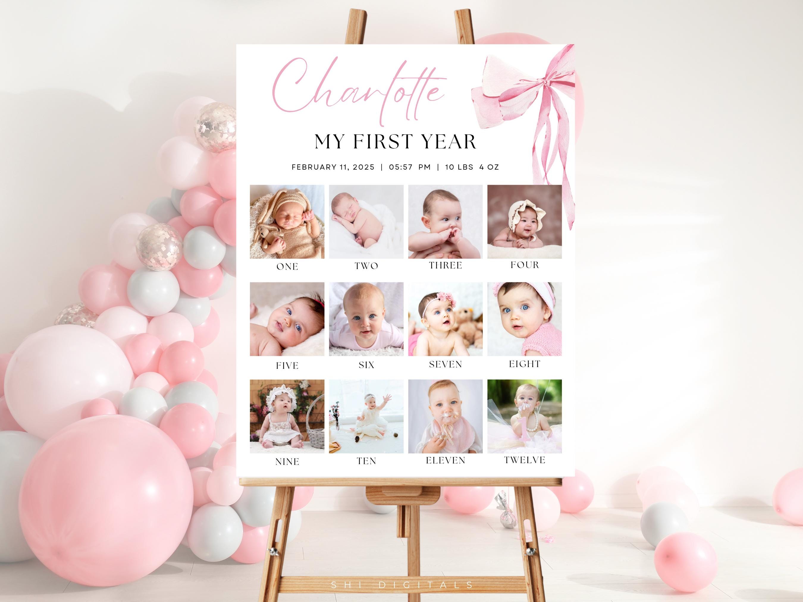 Printable Pink Bow My First Year Sign Editable My First Year Collage ...