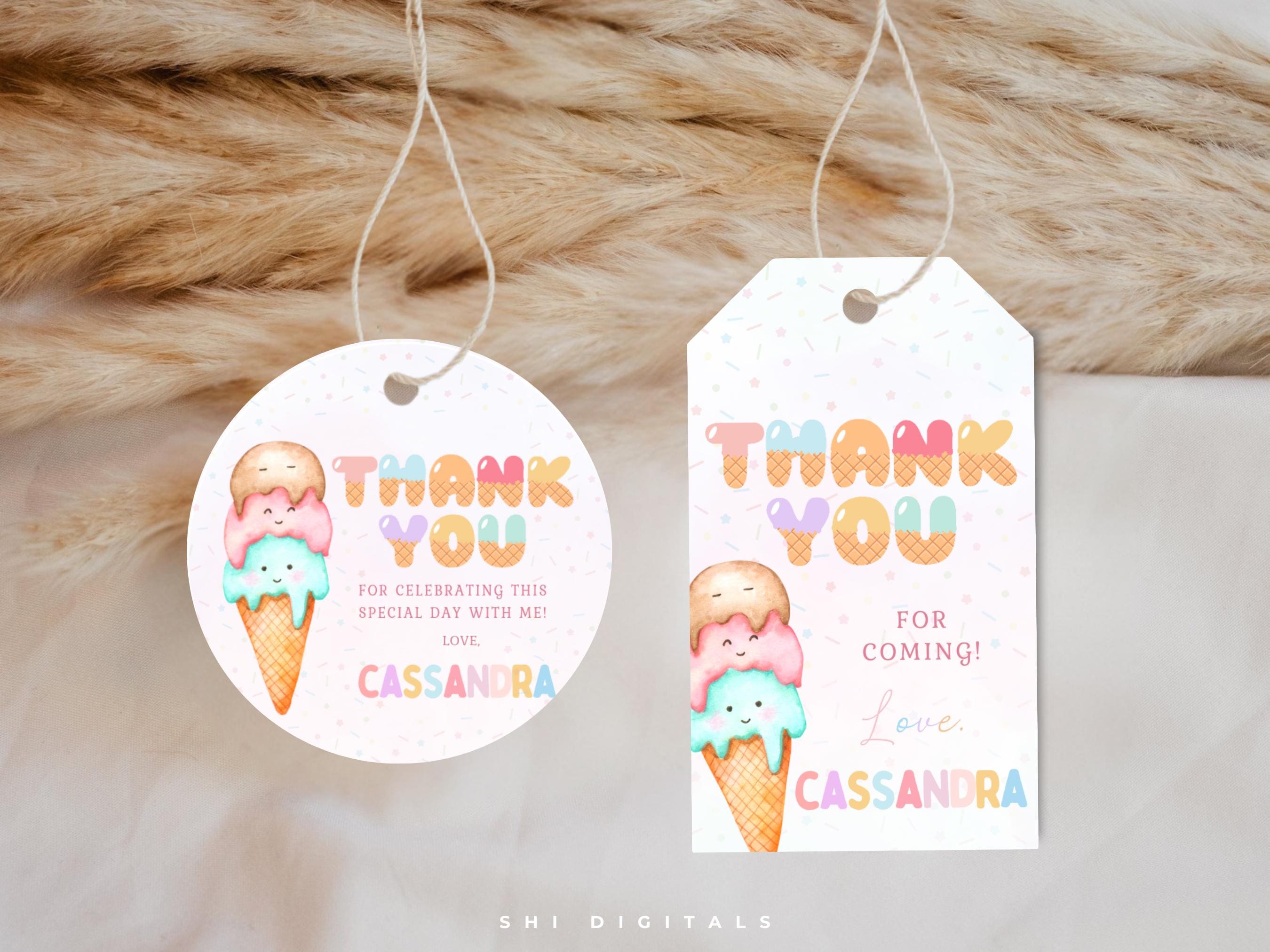 Ice Cream Thank You Tag Editable Scoops of Fun Birthday Gift Tag ...