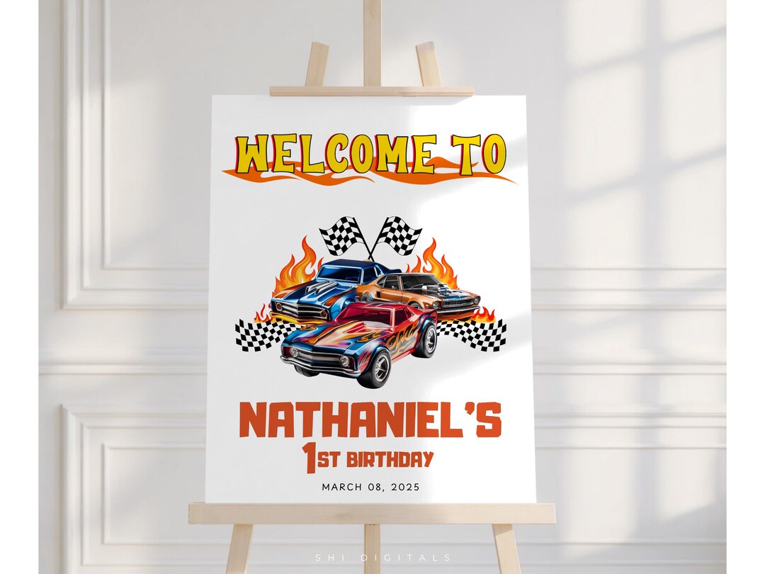 Editable Hot Cars Welcome Sign Wheels Birthday Event Sign Racing Cars ...
