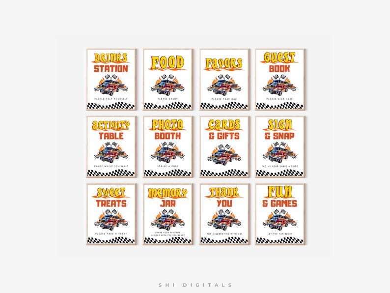 12 Hot Cars Birthday Party Signs Bundle HC01 - Etsy