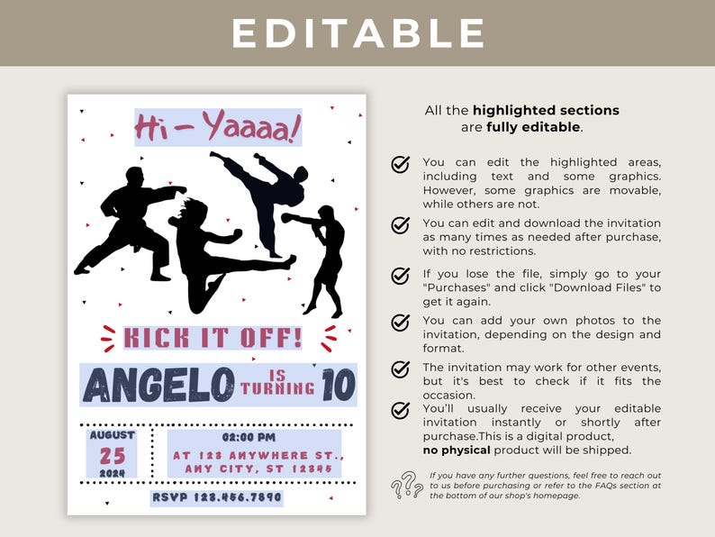 Karate Birthday Invitation Template Taekwondo Birthday Invitation ...