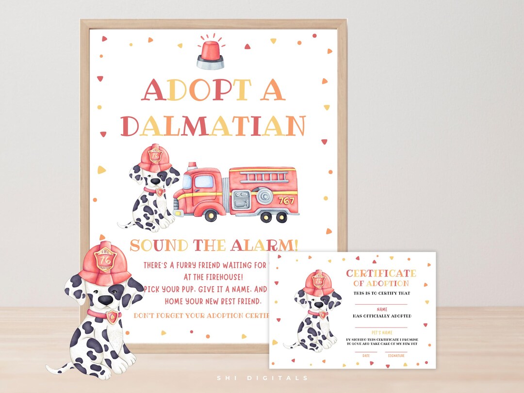 Adopt a Dalmatian Sign & Certificate Firetruck Party - Etsy