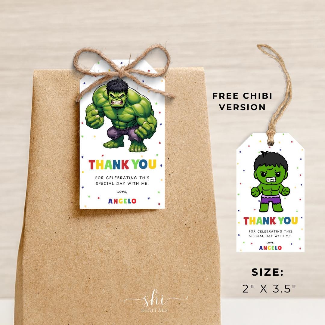 Hulk Thank You Tag Editable Superhero Party Favor Tags - Etsy
