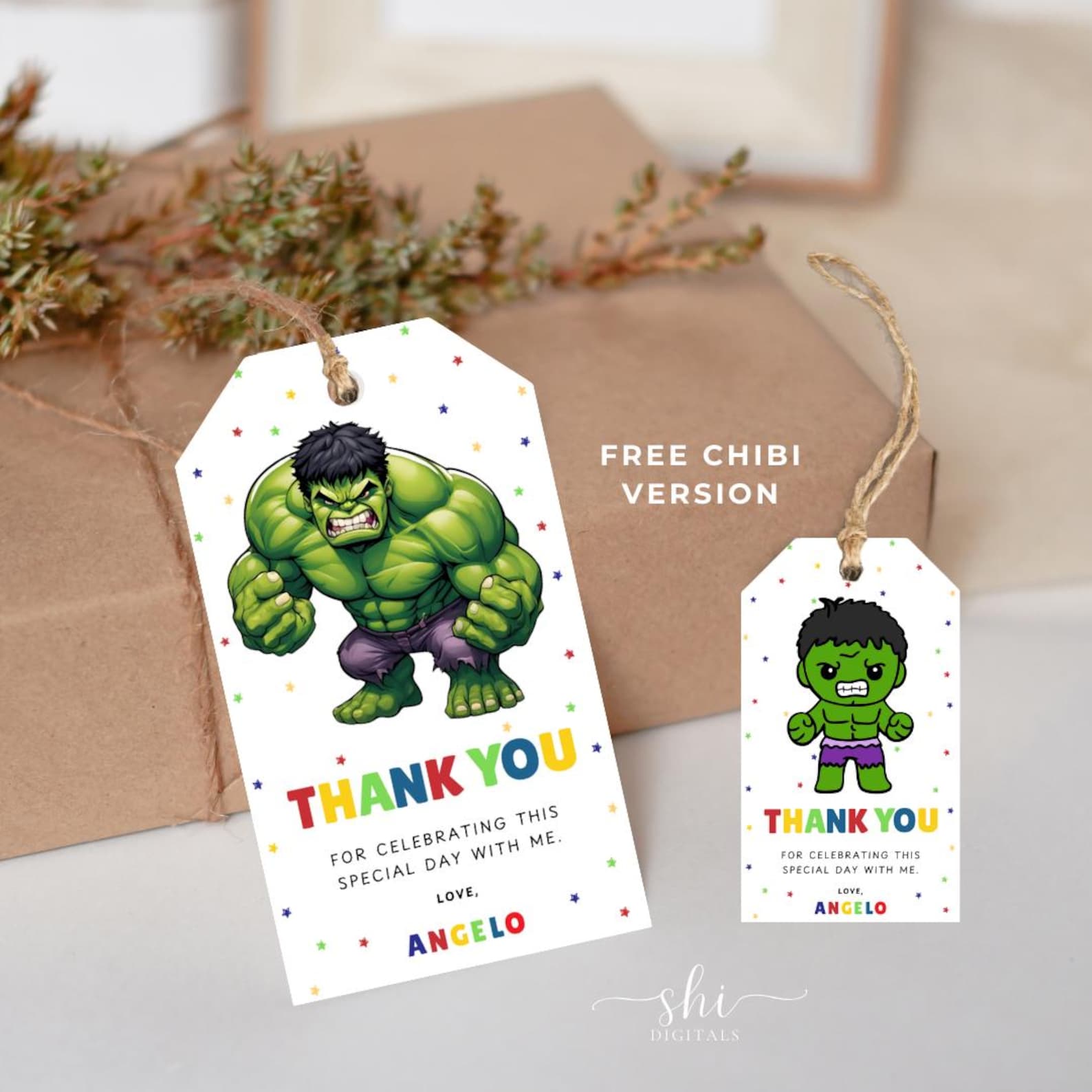 Hulk Thank You Tag Editable Superhero Hulk Birthday Gift Tag Printable ...
