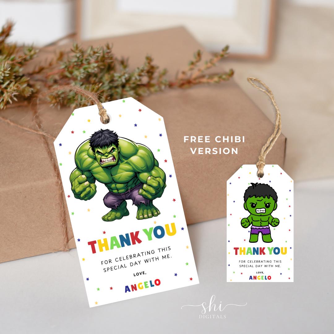 Hulk Thank You Tag Editable Superhero Hulk Birthday Gift Tag Printable ...