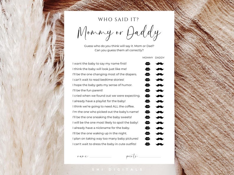 Mommy or Daddy Baby Shower Game, Guess Who Said It - Etsy