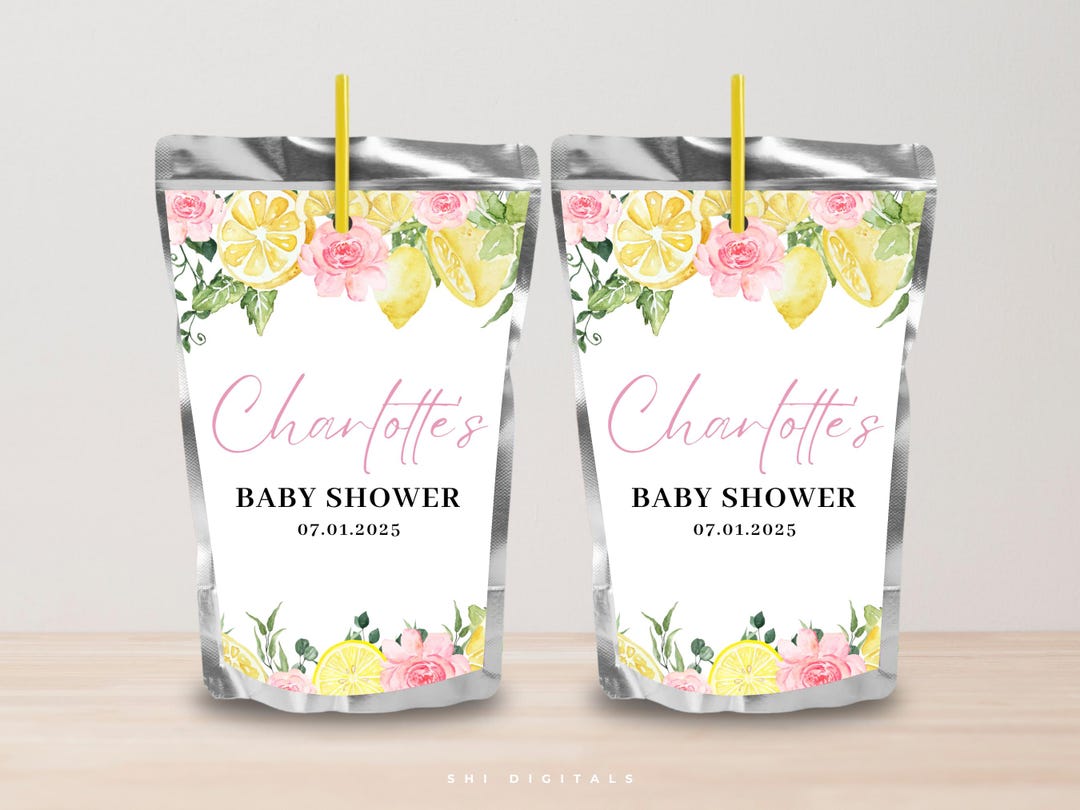 Floral Lemon Juice Label Tag Editable Lemonade Juice Pouch Labels ...