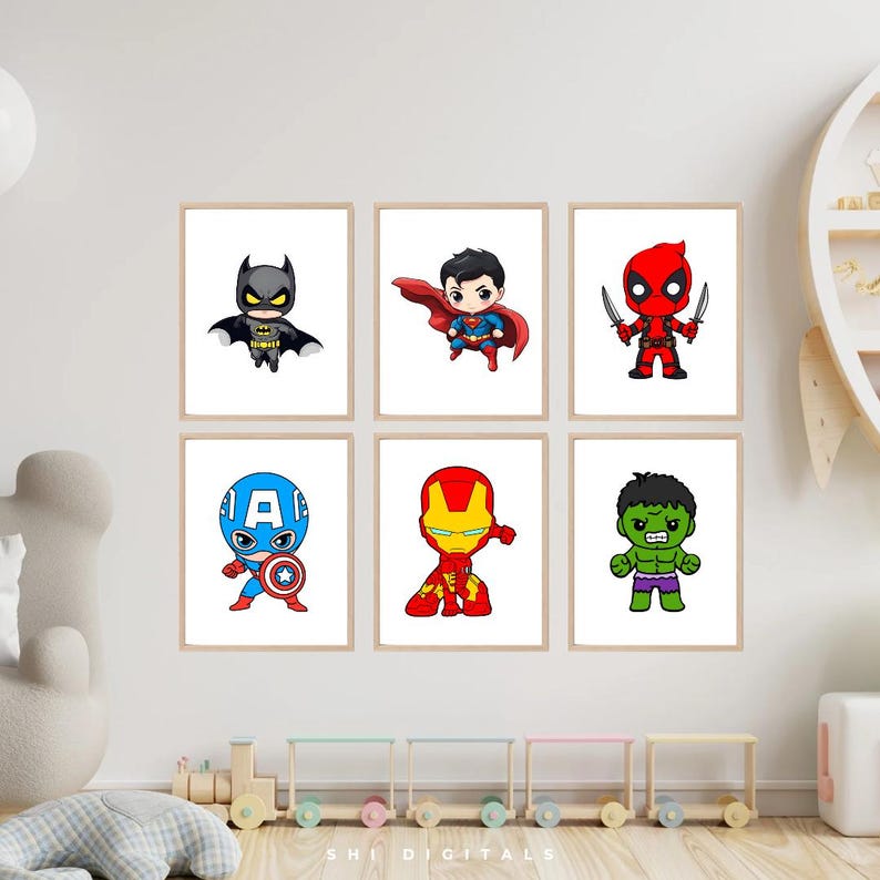 Superhero Wall Art Superhero Nursery Poster Superhero 10 Set Nursery ...