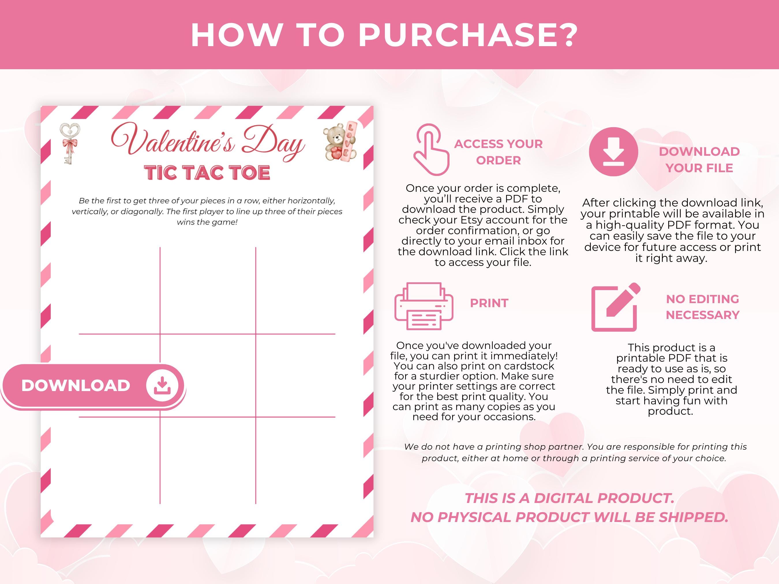 Tic Tac Toe Game Printable Valentine's Day Games Couple Party Games ...