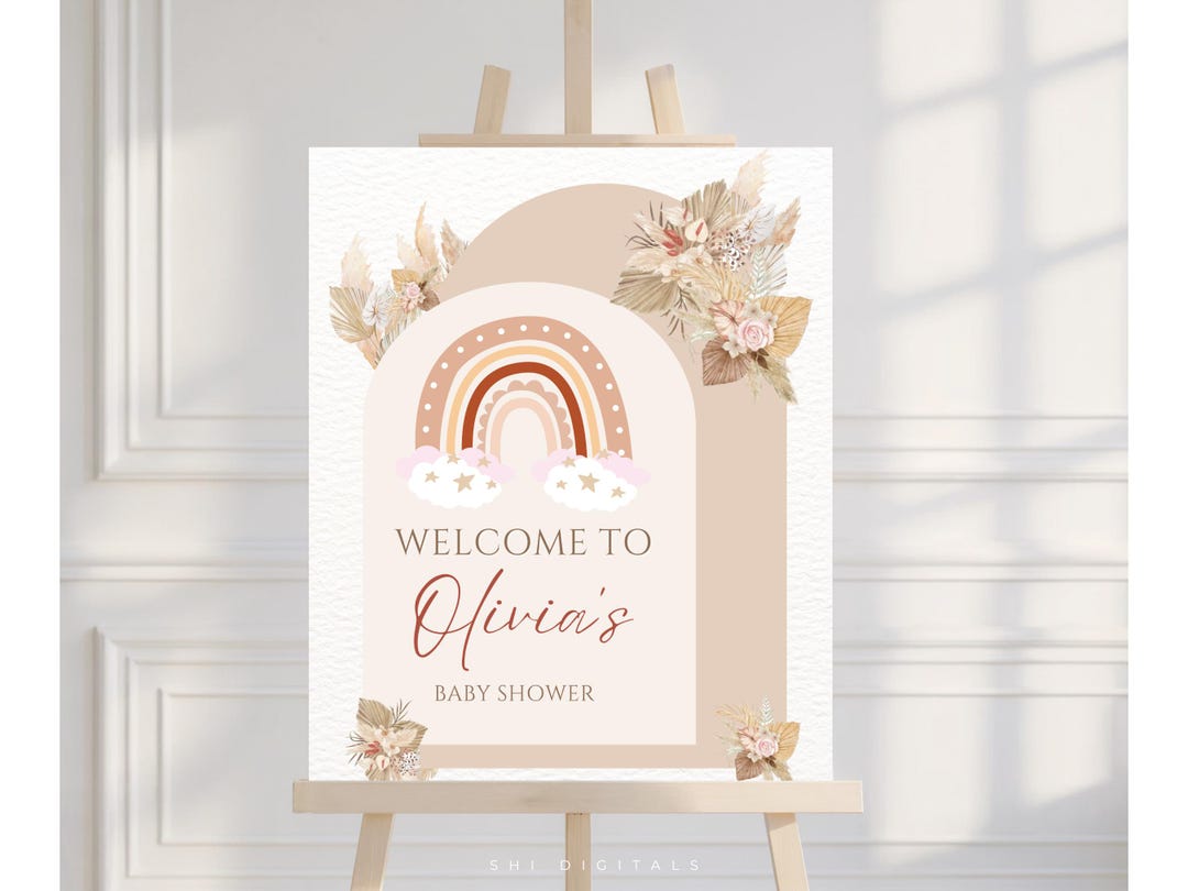 Boho Rainbow Welcome Sign Editable Birthday Baby Shower Party Template ...