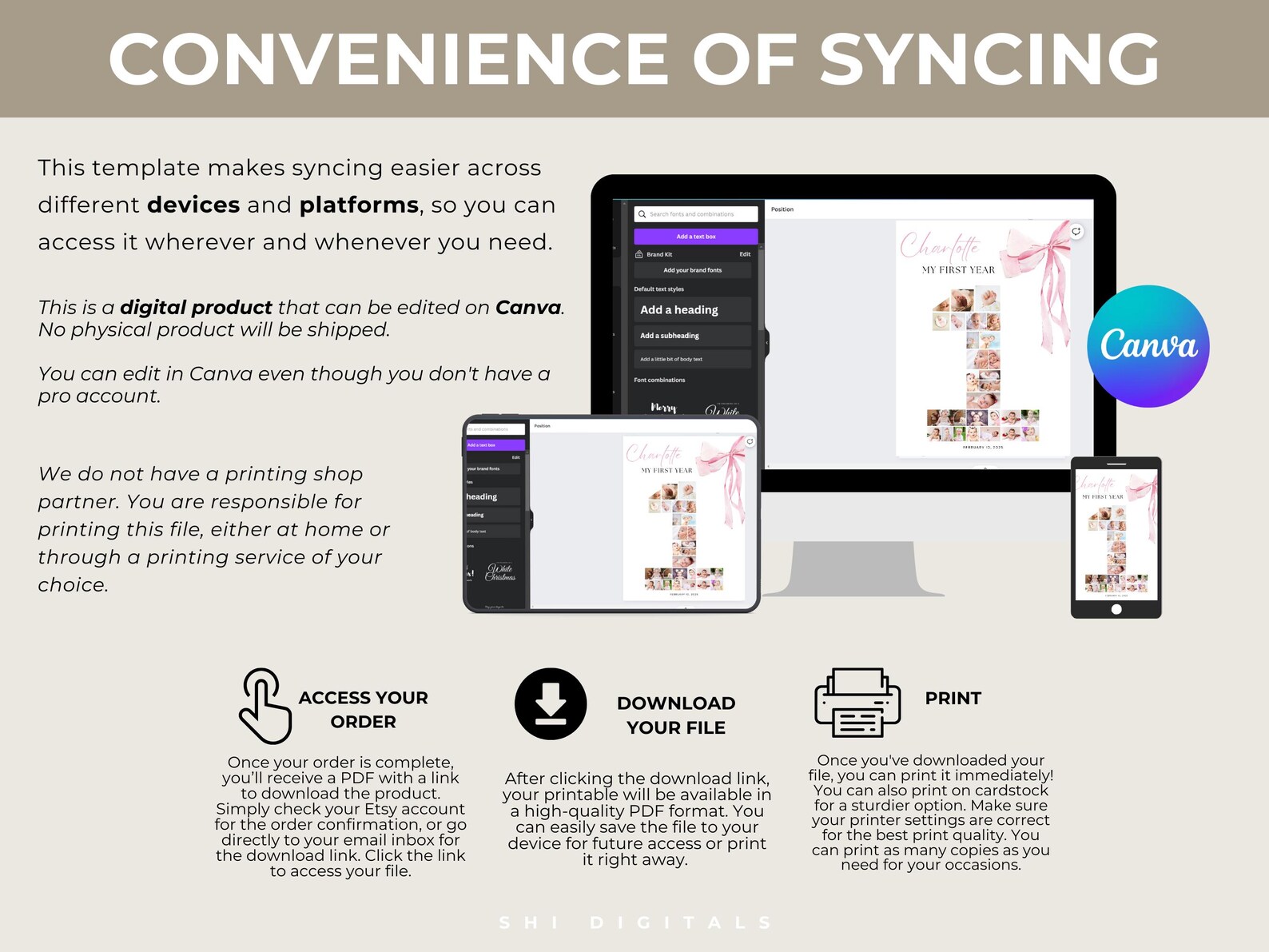 Pink Bow 1st Birthday Photo Collage Milestone Decor Printable My First ...