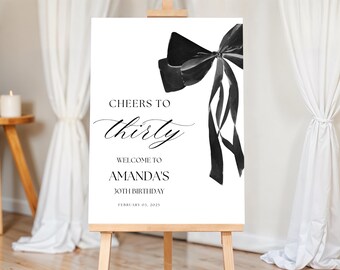 Birthday Welcome Sign Bow Welcome Poster Template Editable Black Bow ...