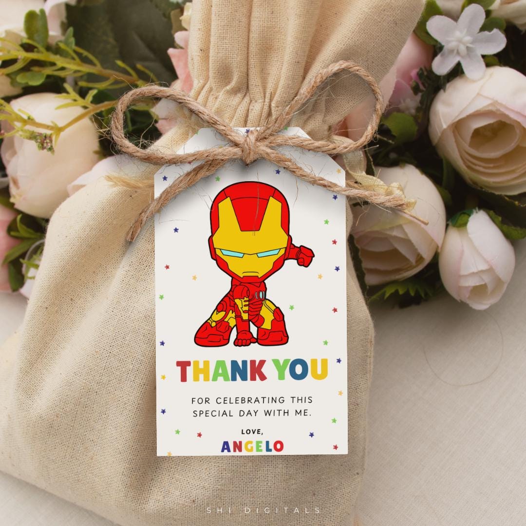 Superheroes Thank You Tag Editable Superhero Birthday Gift Tag ...