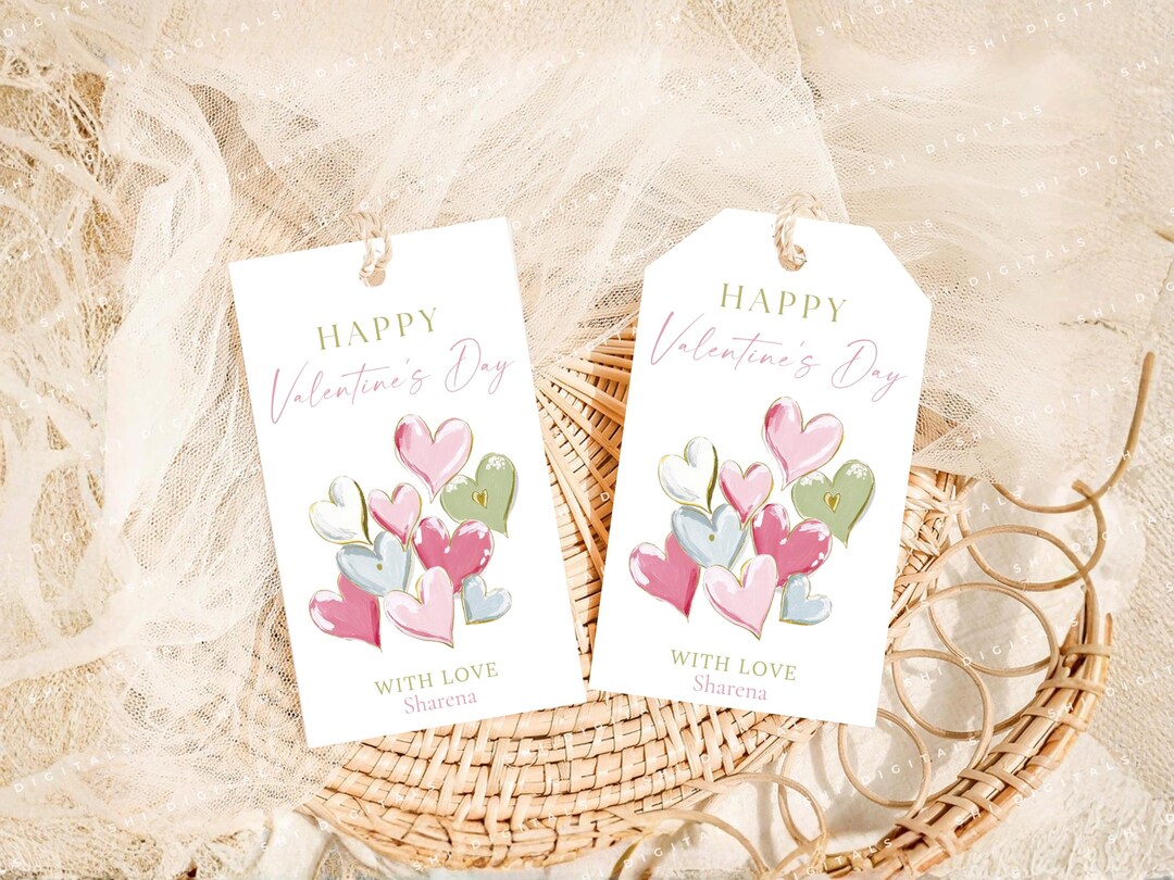 Editable Happy Valentine's Day Gift Tag Template Hand Drawn Hearts Day ...