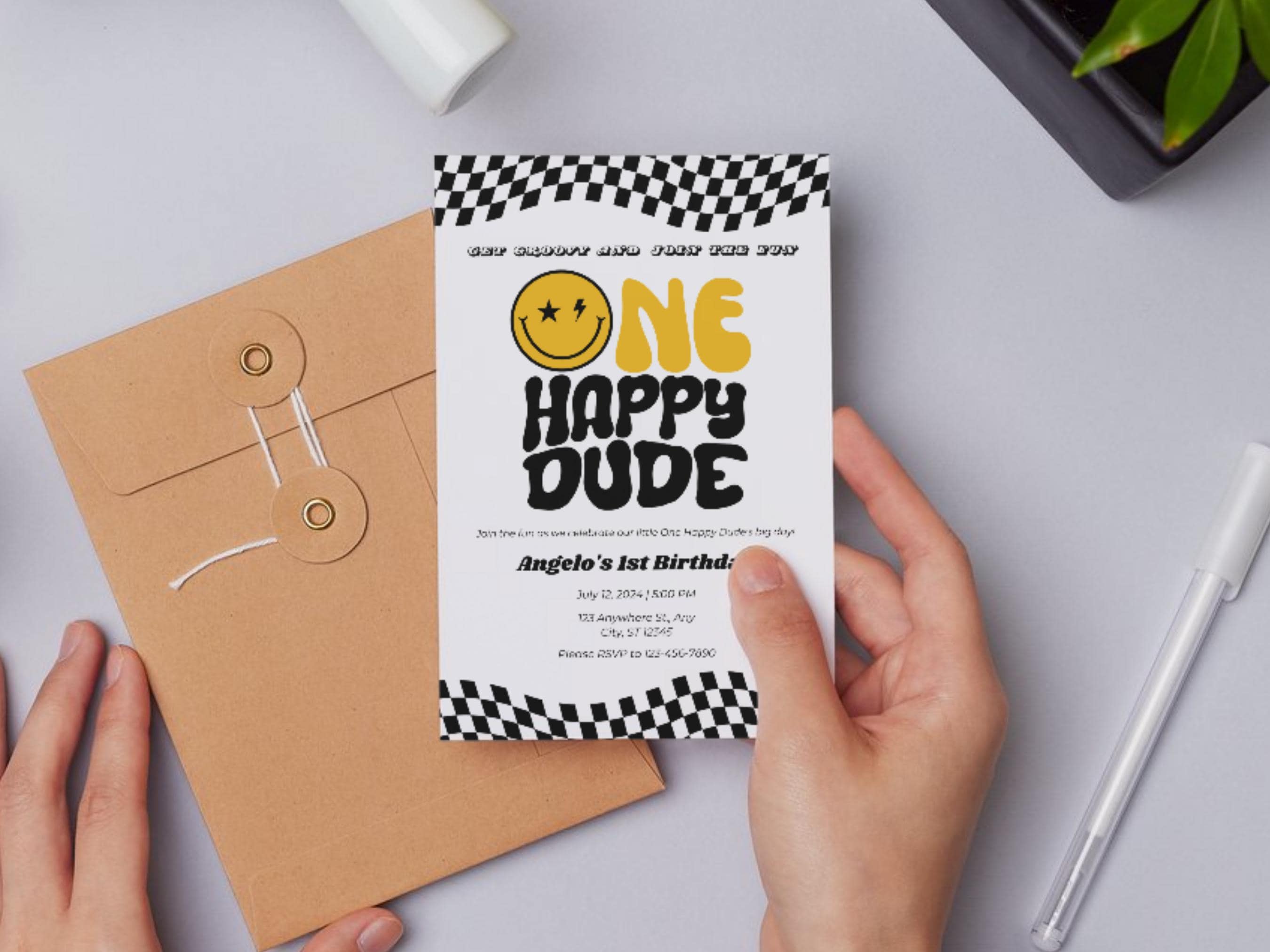 One Happy Dude Birthday Invitation Template Editable Retro One Happy ...
