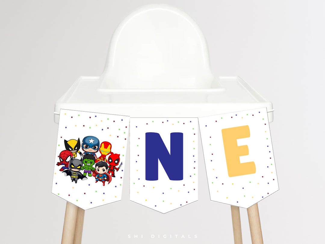 Superhero High Chair Banner Printable Birthday Banner for Superhero ...