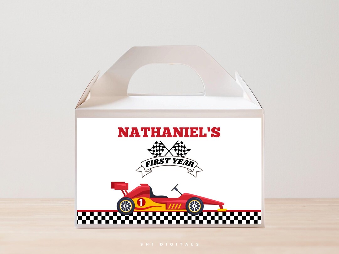 Fast One Gable Box Template Editable Hot Cars Party Box Racing Car ...